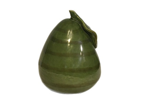 Ceramic glazed green striped pear with leaf farmhouse decor large fruit ...