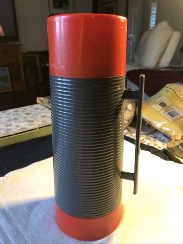 Vintage Aladdin Dura Clad Thermos Vacuum Bottle 2650 1 Quart Grey & Red ...