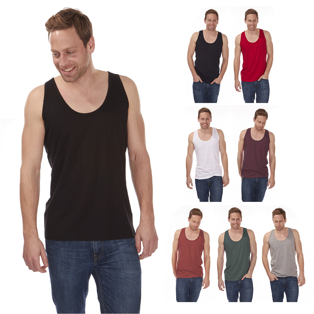 CARGO BAY Mens Vest Top Tank Muscle Back Jersey Plain Casual Basic S M ...