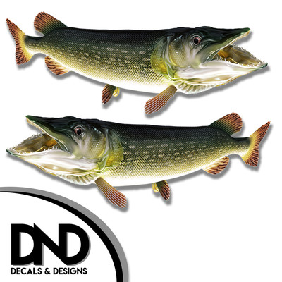 Pike - Fish Decal Fishing Hunting Tackle Box Bumper Sticker "3in SET" F ...