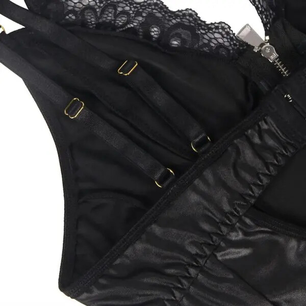 Wet Look Lace Double Strap Zipper Suspender Basque | eBay