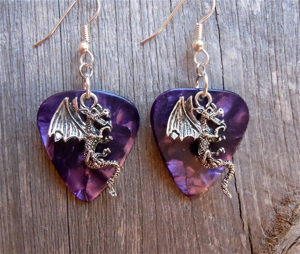 Dragon Charm Guitar Pick Earrings - Pick Your Color | eBay