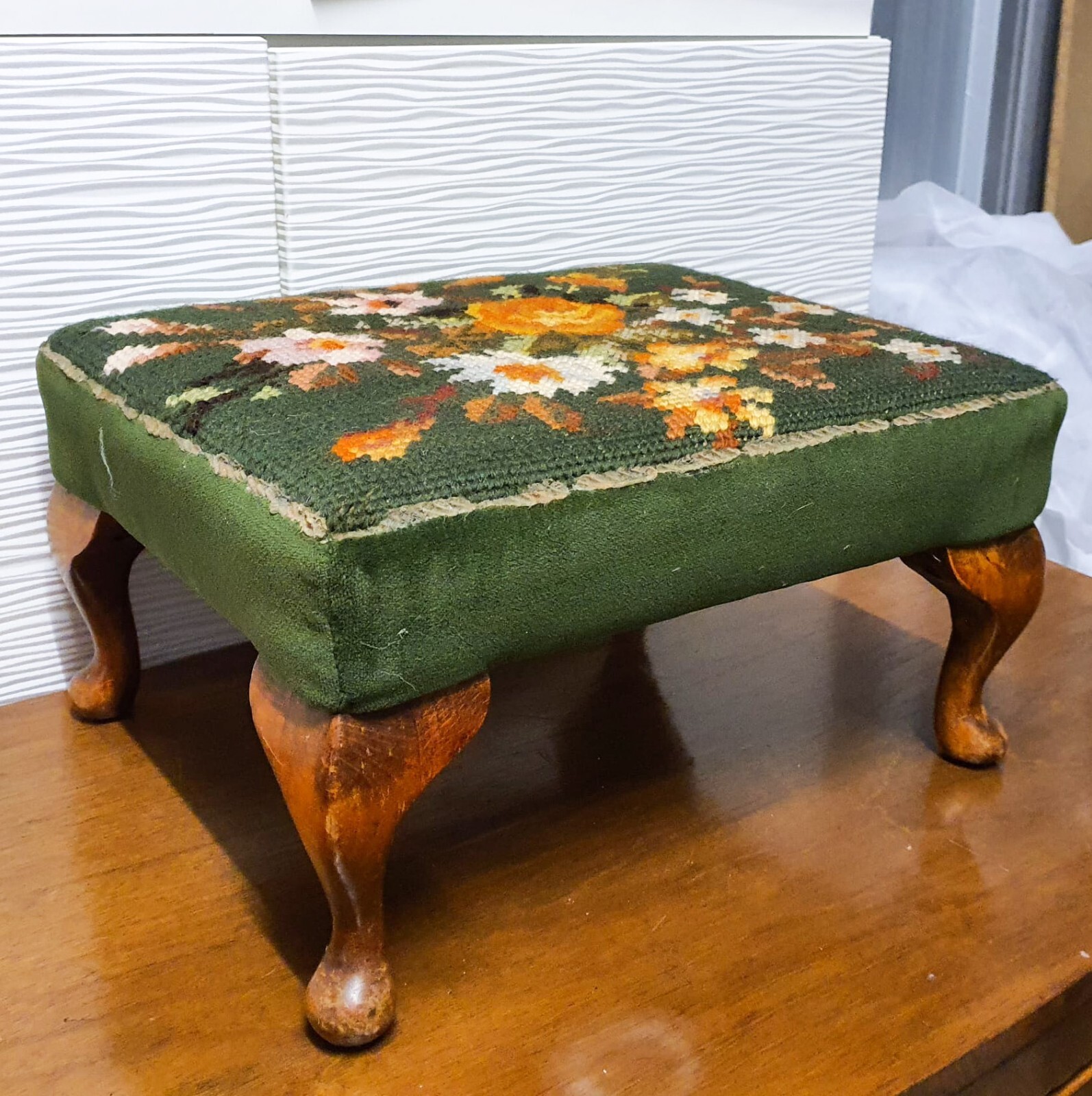Vintage Floral Embroidered Foot Stool | eBay UK