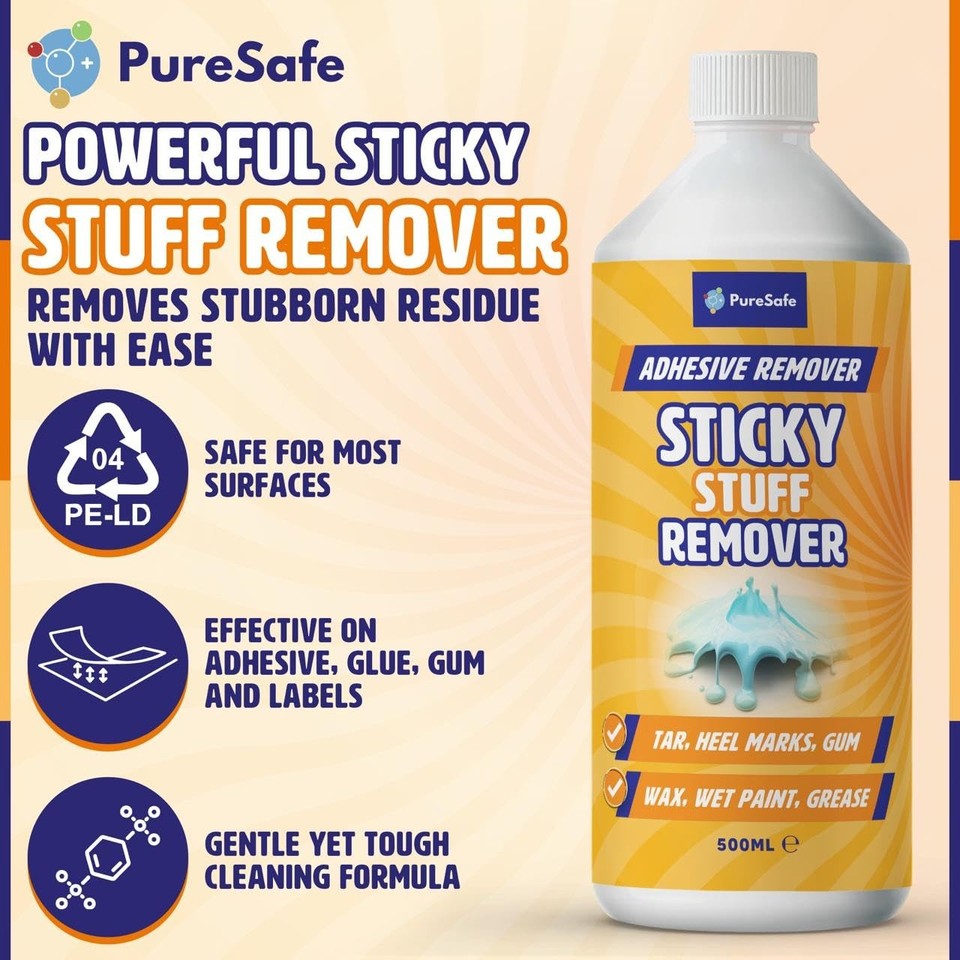 PureSafe 500ml Sticky Stuff Remover Extra Strength Powerful Adhesive ...