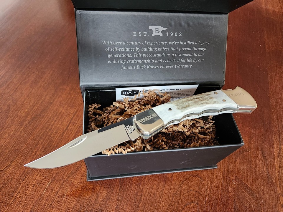 Buck Knife 110 Custom Elk with Finger Groove "Freedom Fighter" | eBay