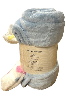 Warm & Cozy Plush Throw & Sock Set Blue | eBay