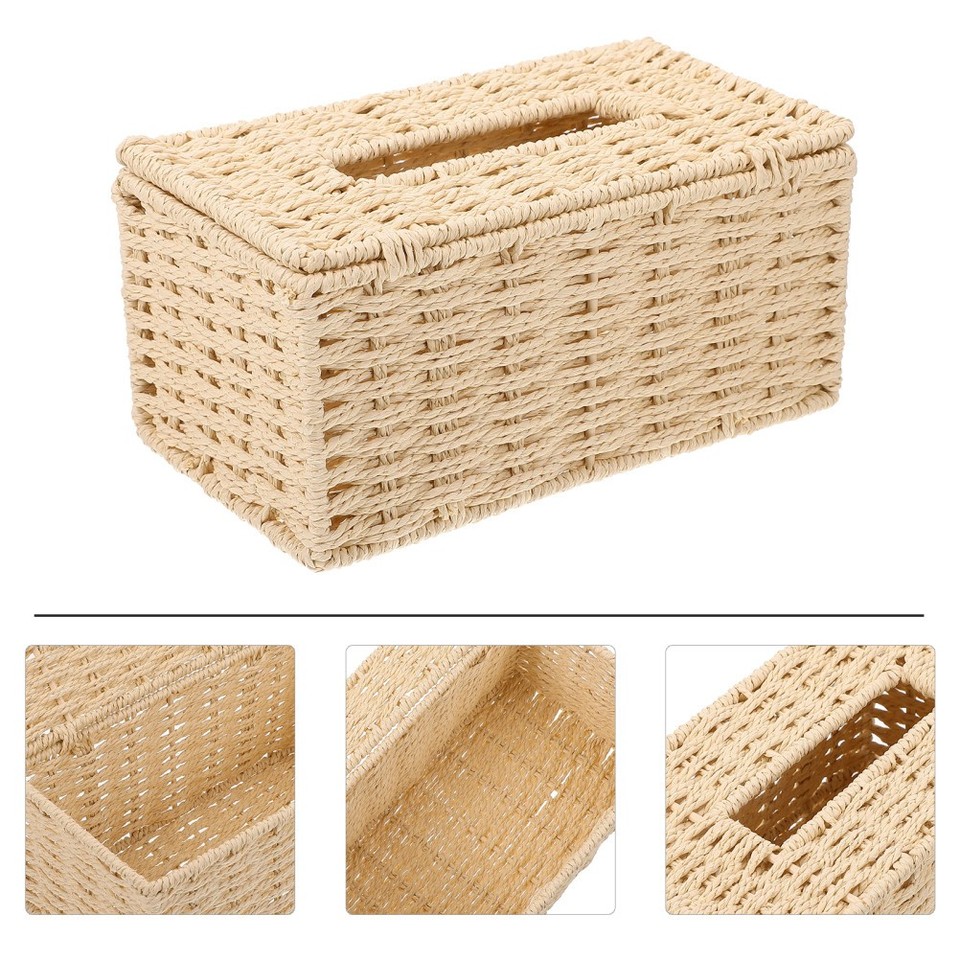 1Pc Retro Desktop Tissue Storage Box Paper String Woven Storage Tissue ...