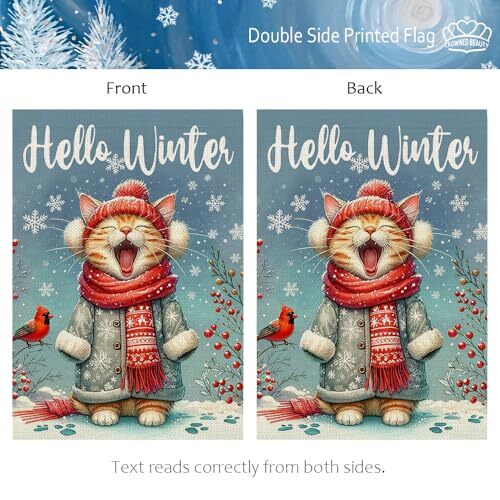 Hello Winter Cat Garden Flag 12x18 Inch Double Sided Small for Outside ...