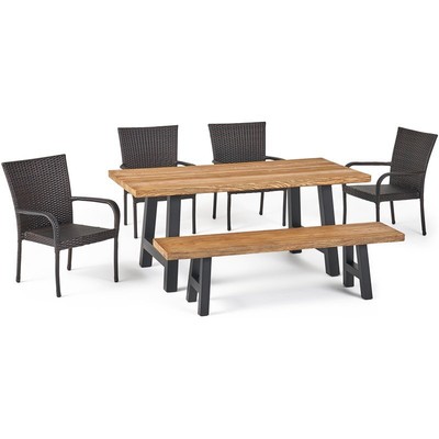 Noble House Morrison 6 Piece Concrete Top Patio Dining Set in Natural ...