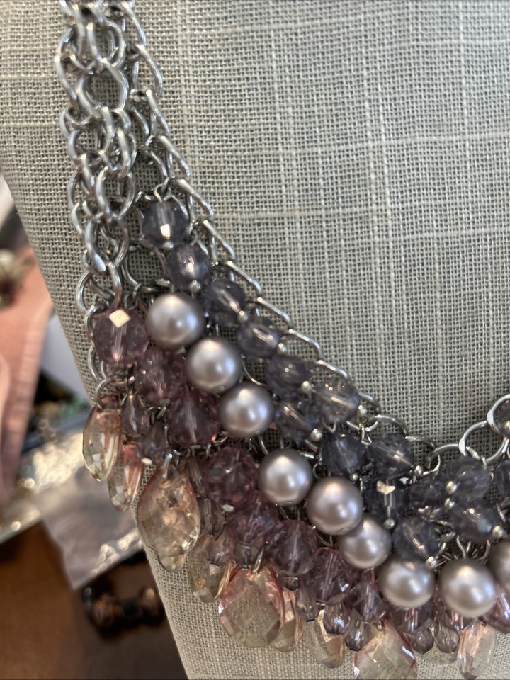 23” Silver Tone Link Chain Lavender Bead Necklace Signed Loft | eBay