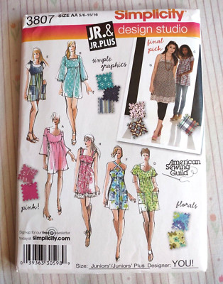 Simplicity Juniors Mini-Dress Tunic Dress Pattern 3807 Size 5-6-15/16 ...