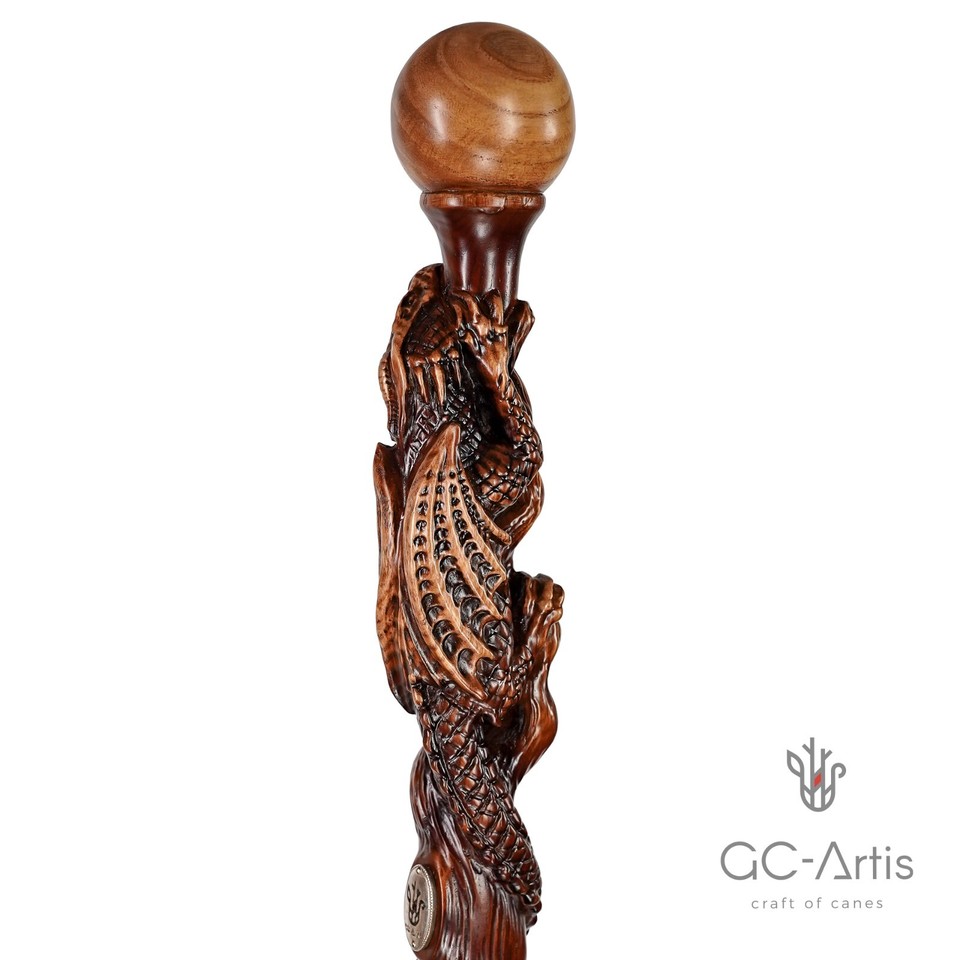 New Wood Dragon Hand Carved Walking Cane Hiking Stick Staff Wooden Top ...