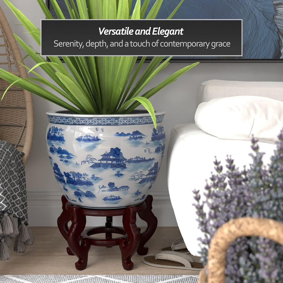 18" Porcelain Fishbowl Blue & White Landscape Planter | eBay
