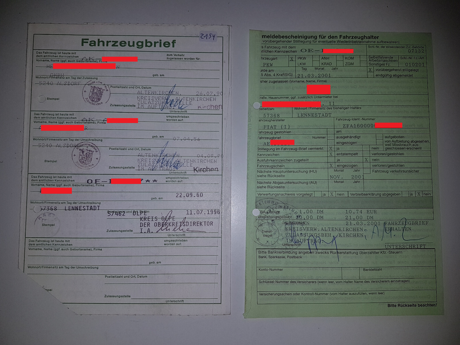 Fahrzeugbrief KFZ Brief 1990 Fiat Tipo (Typ 160) 1,6 66Kw für Sammler ...