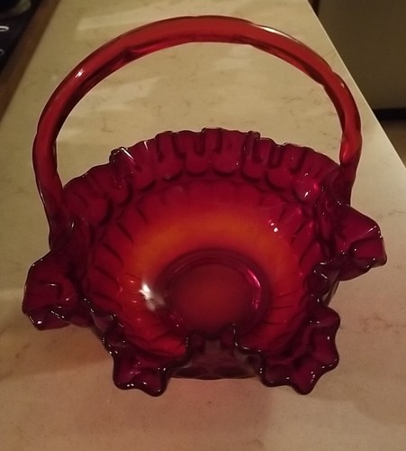Fenton Ruby Red Thumbprint Pattern Basket Vintage Art Glass. 8 Inch | eBay