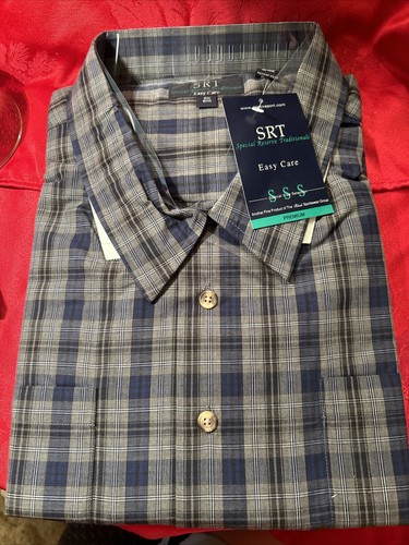 SRT Easy Care 6x BIG Button Up Collared Shirt Blue Black White Plaid | eBay