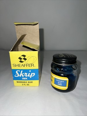 Vintage Sheaffer Skrip Washable Blue Ink 2fl. Oz Bottle & Carton (Empty ...