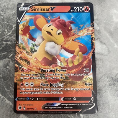 Pokemon Card - Simisear V - 27/172 - Brilliant Stars - Full Art Rare ...