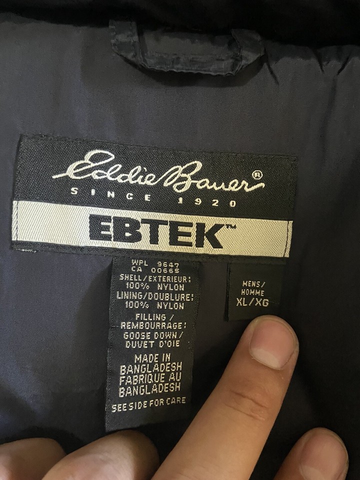Vintage Eddie Bauer EBtek GOOSE DOWN Puffer Jacket Green Black Mens ...