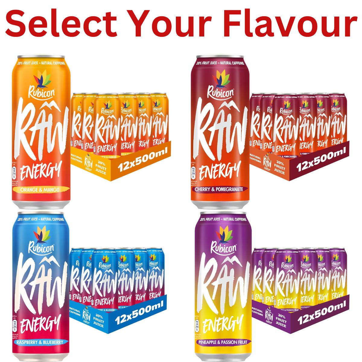 Natural Rubicon RAW Energy Drink 12 x 500ml Fitness Drinks Made With 20 ...