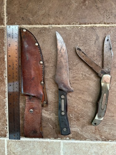 $50 TWO Vintage Old Timer Schrade 150T Fixed Blade & Schrade USA 250 ...