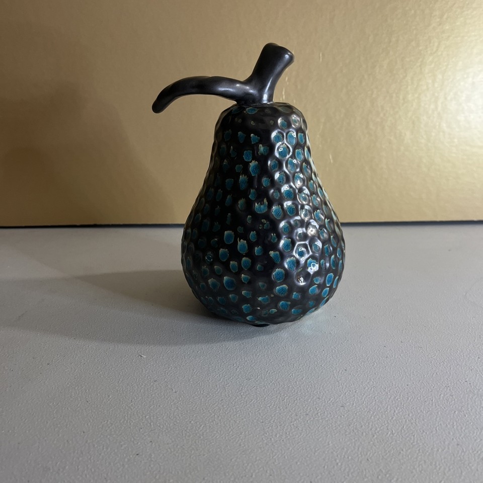 Urban Trends Ceramic Pear with Blue Studs Pimpled, Gloss Dark Espresso ...