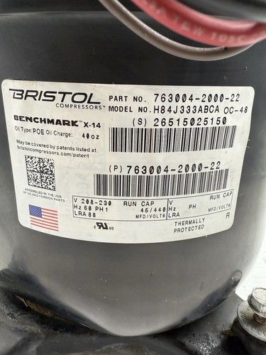 Bristol Benchmark Compressor H84J333ABCA, 410A, 1PH , Used ️ ️ | eBay
