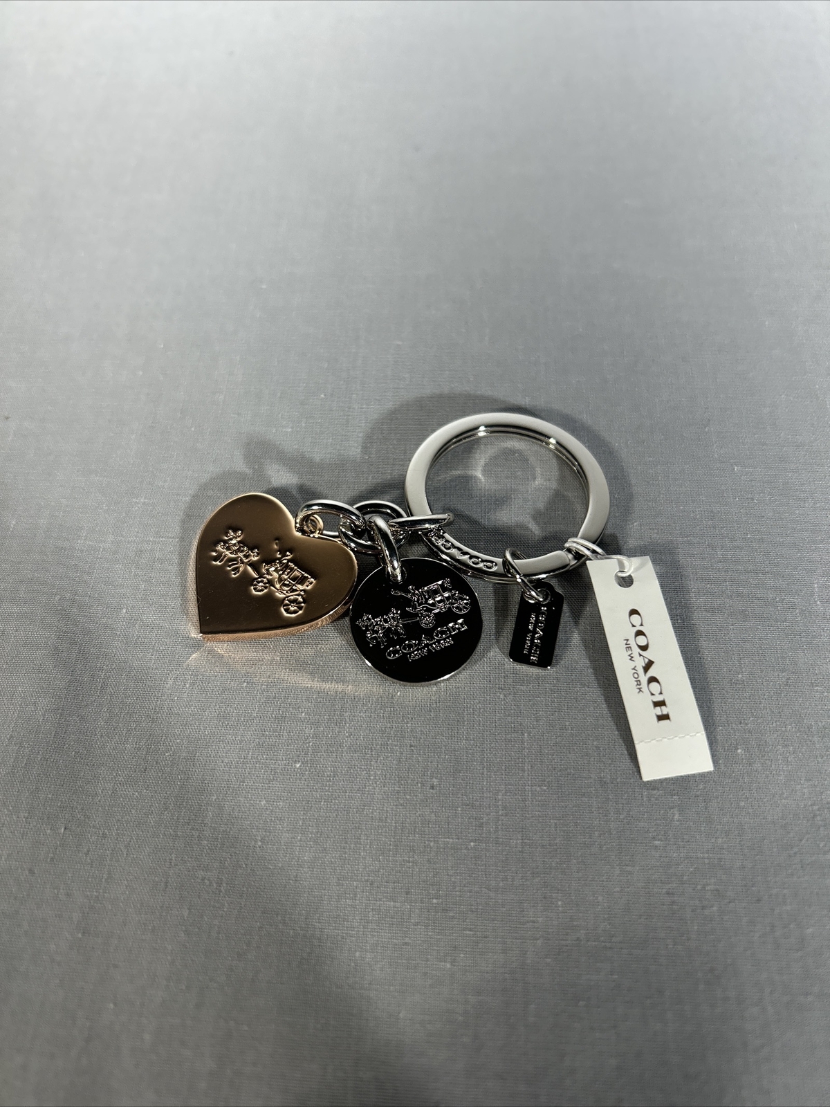 New Coach Horse Carriage Rose Gold Heart Keychain Keyring Fob NWT 63381 ...