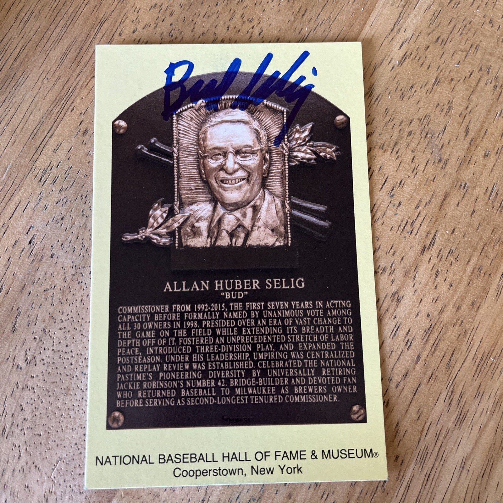 Bud Selig Signed Hall Of Fame Plaque Postcard HOF Auto Milwaukee ...