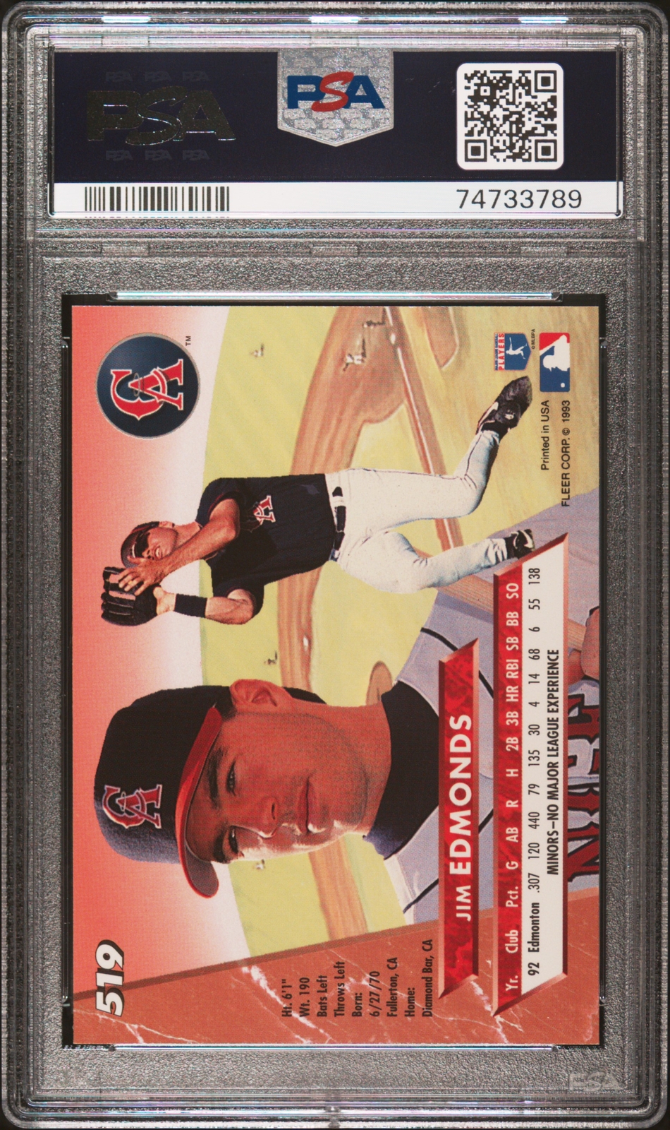 Jim Edmonds 1993 Fleer Ultra Signed Baseball Rookie Card #519 Auto ...