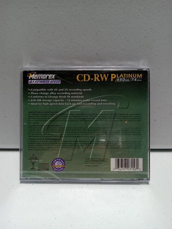 1 Memorex CD-RW Platinum Rewrite Speed 650 Mb New 74 Minutes | eBay