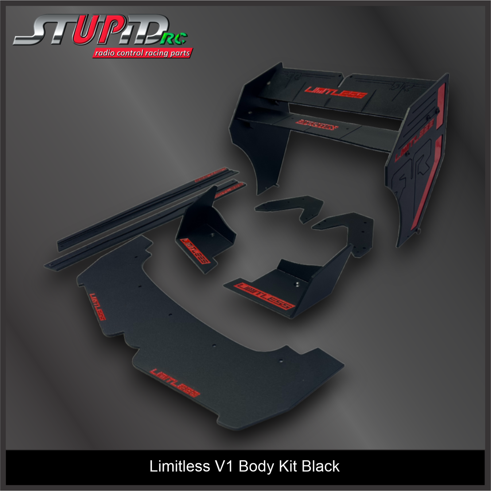 Arrma Limitless V1/V2 Front, Side And Adjustable Wing Kit Black ...