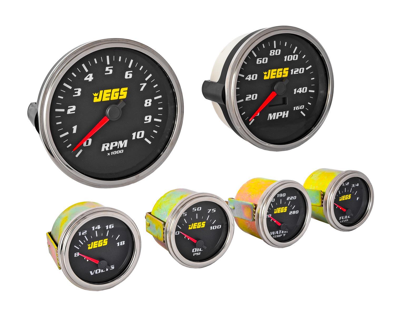 JEGS 41392 6-Gauge Set, Black Analog Face [5 in. Dia. Speedometer ...