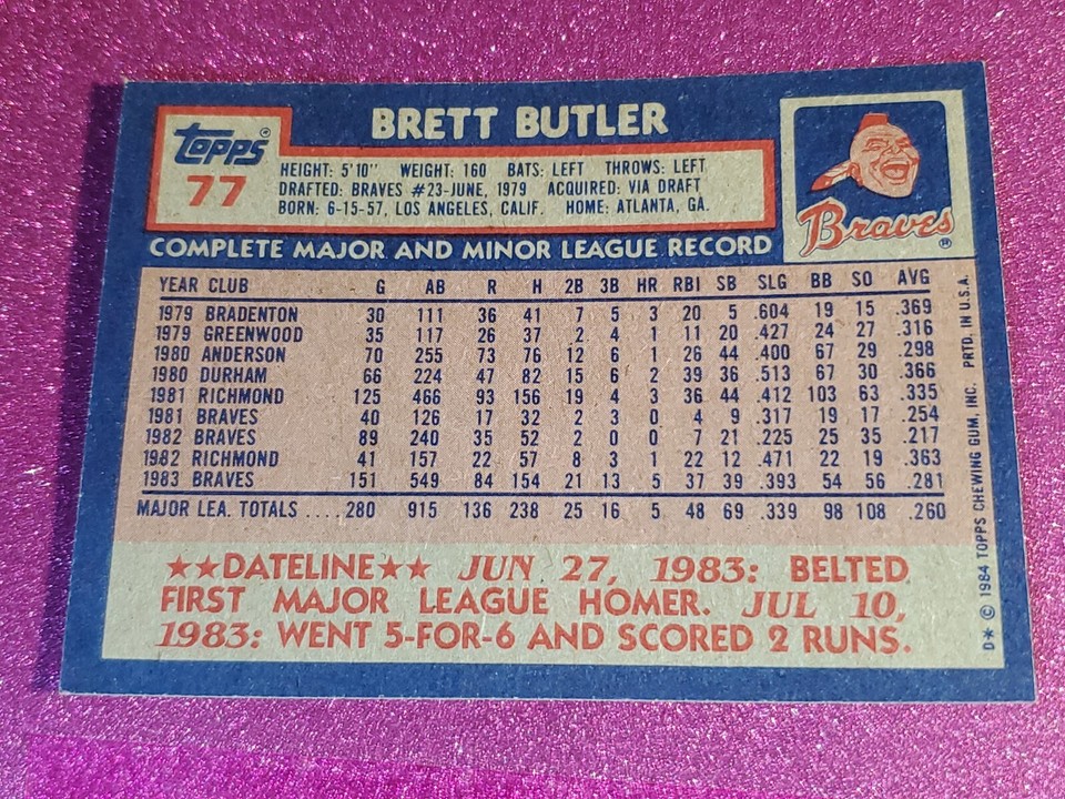 1984 Topps Brett Butler #77 Baseball Card Atlanta Braves | eBay