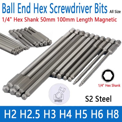 Magnetic S2 Steel Ball End Hexagon Head Hex Screwdriver Bits Drill Tool ...