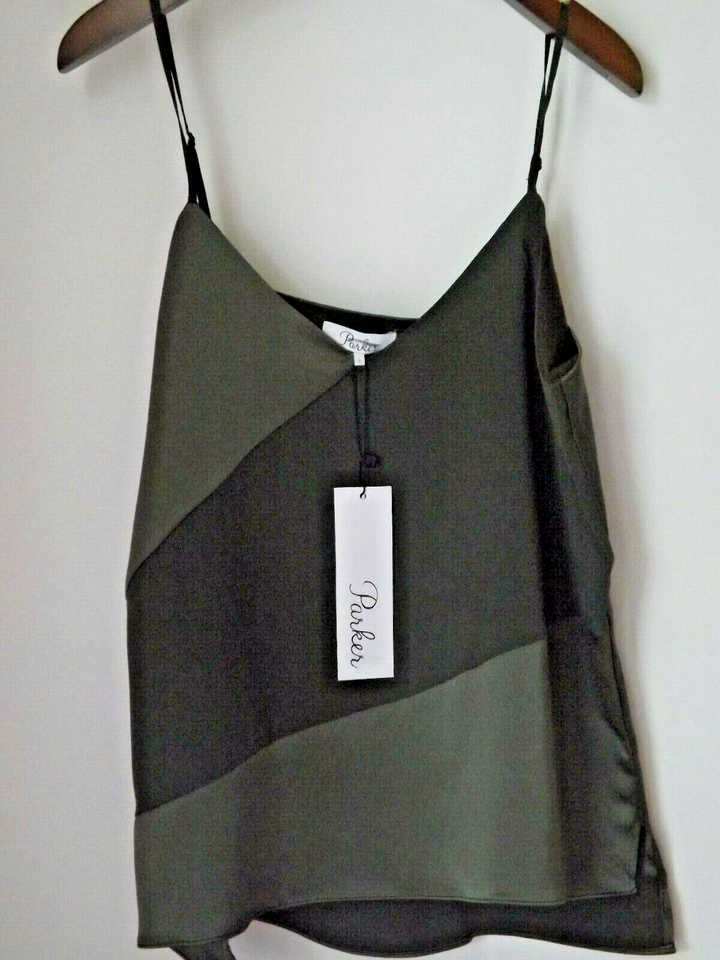 PARKER SABINA COLORBLOCK CAMI TOP GREEN WORK PARTY $198.00 NWT! XS Xtra ...