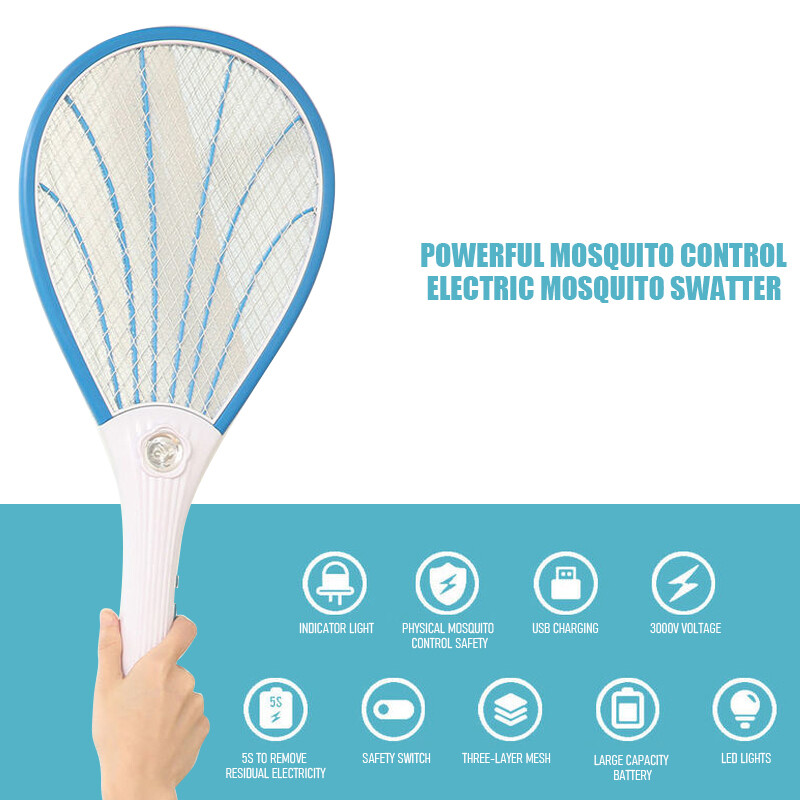Electric Fly Insect Bug Zapper Bat Racket Swatter USB Mosquito Wasp ...