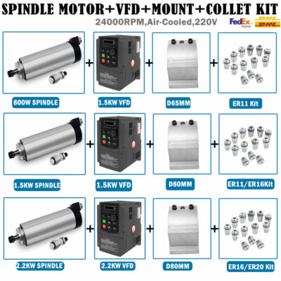 CNC Spindle Motor Air-Cooled 800W 1.5KW 2.2KW 400Hz & VFD Inverter ...