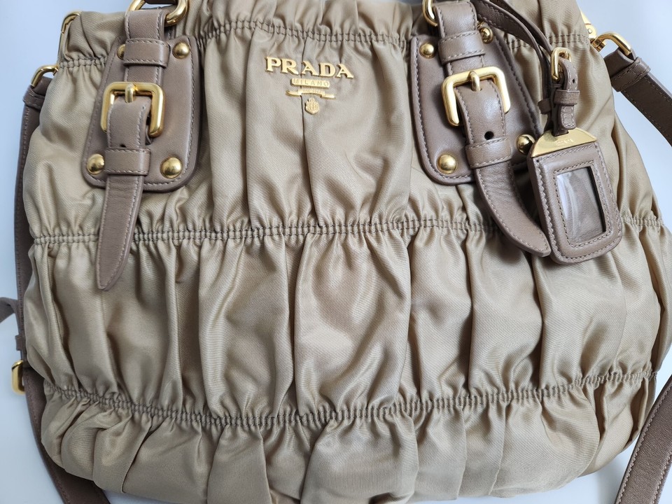 Prada Beige Tessuto Gaufre Ruched Shoulder Handbag | eBay