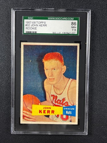 JOHN JOHNNY RED KERR SGC 7.5 (86) 1957-58 TOPPS BASKETBALL #32 ROOKIE ...
