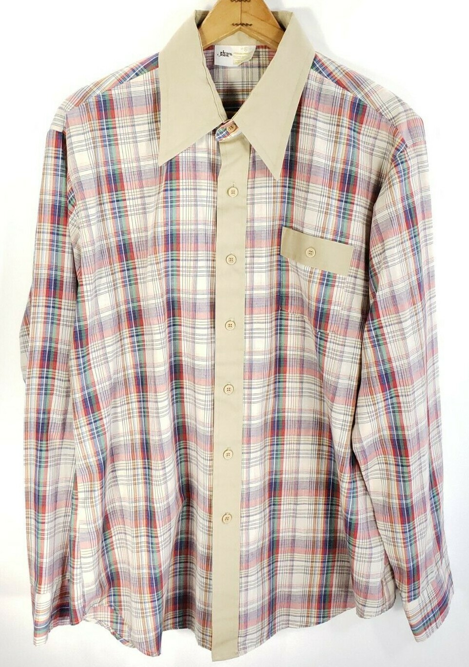 Vtg Sears Mens Store Shirt Large Multicolor Plaid But… - Gem