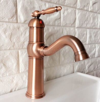 Antique Red Copper Bathroom Basin Mixer Tap Sink Swivel Spout Faucet ...