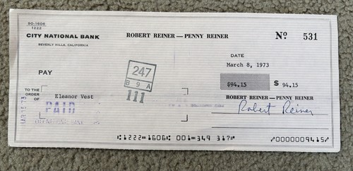 Rob Reiner Signed Early Autographed Bank Check Penny Marshall Era. | eBay