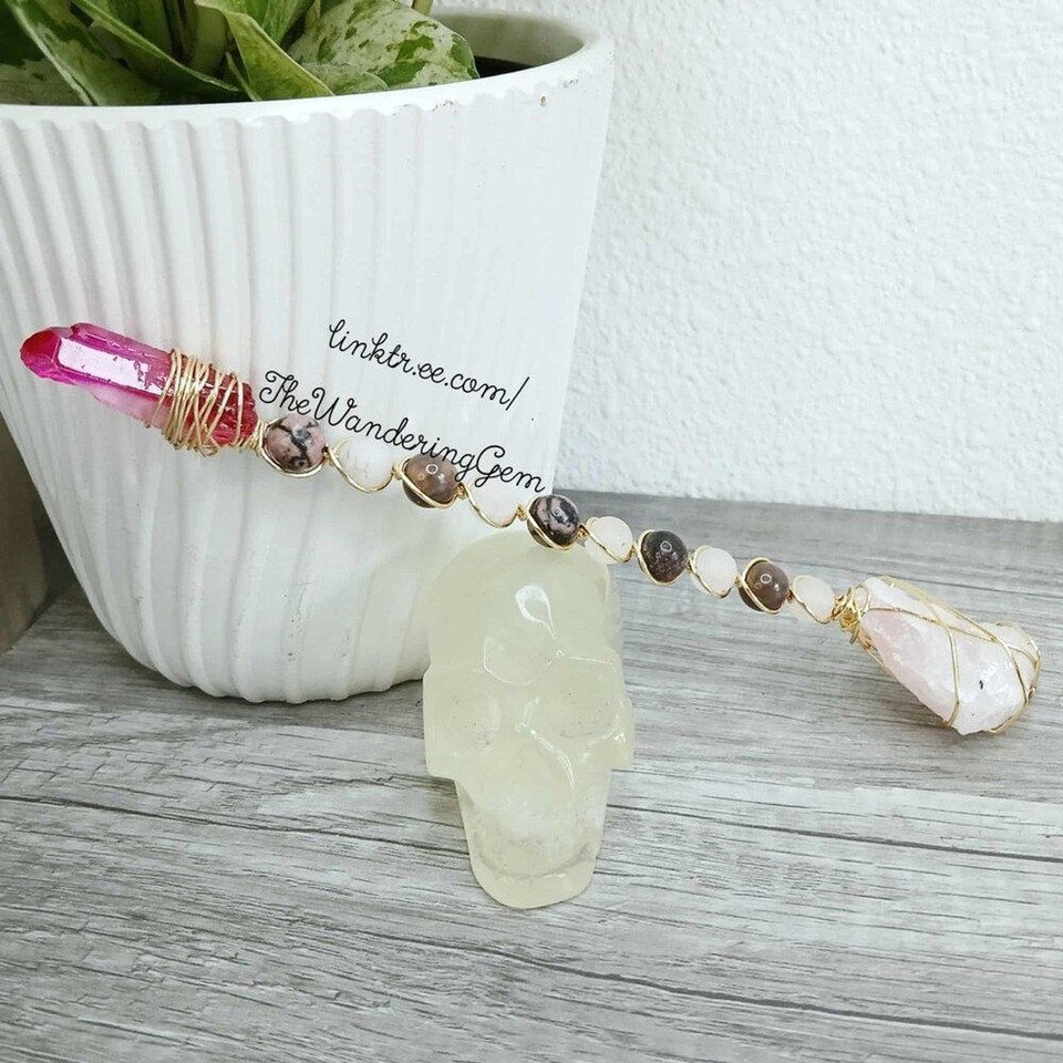 Pink Crystal Wand, Magic Wand, Alter Tool, Beaded Wire Wrapped, 7.5 ...