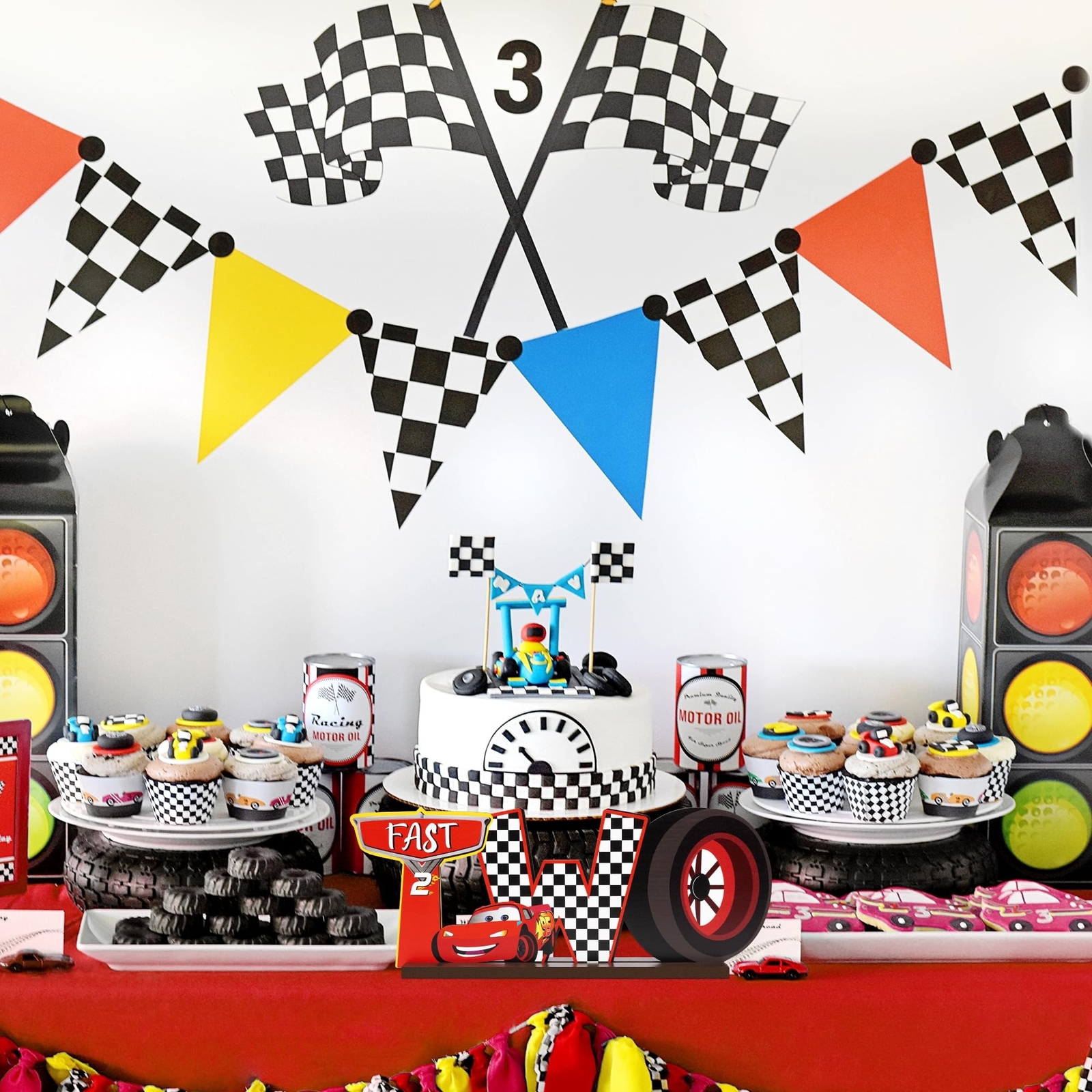 Race Two Table Centerpieces - Race Car Two Fast Letter Sign Curious ...