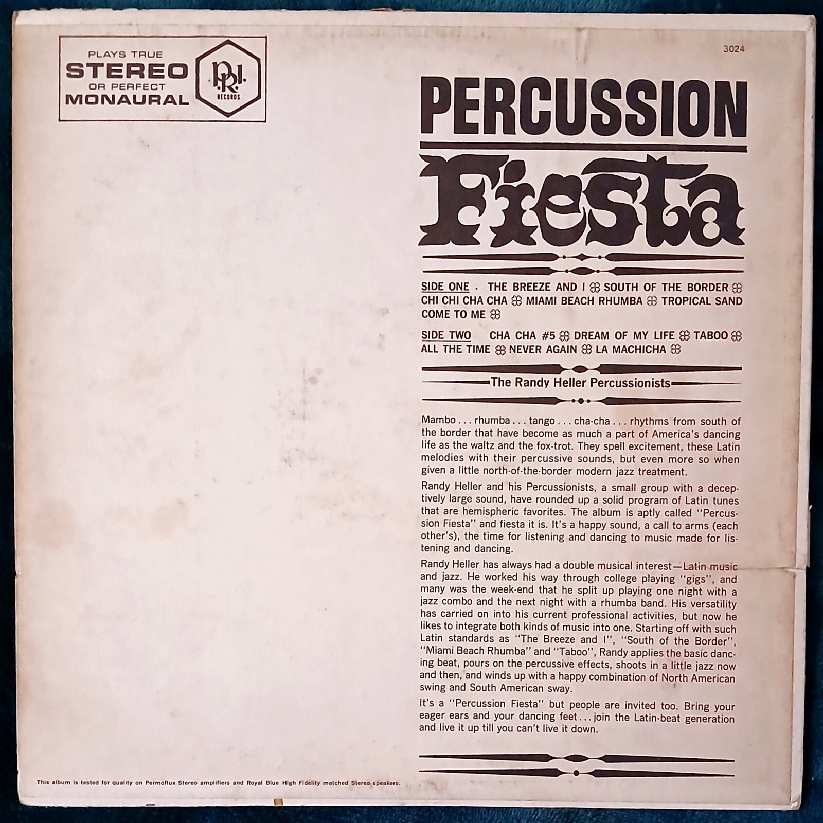 LATIN JAZZ MUSIC Brown Colored Vinyl Record LP RANDY HELLER Percussion ...