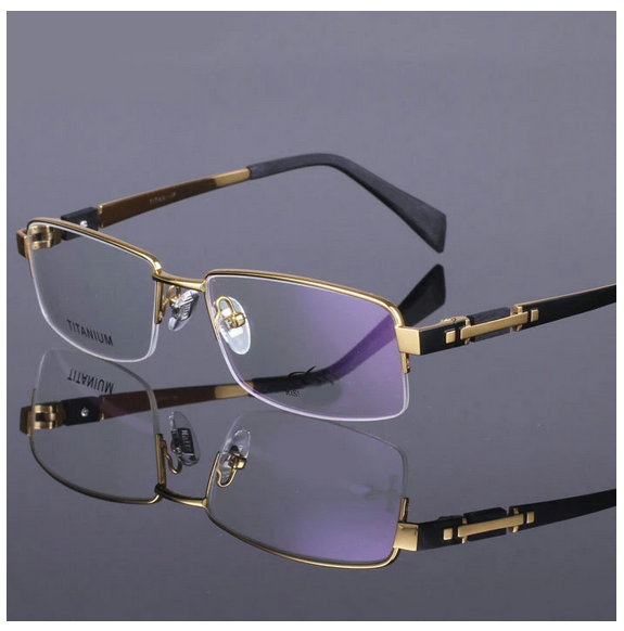 High quality Titanium Gentlemen Glasses Men Semi-Rimless Gold Eyeglass ...