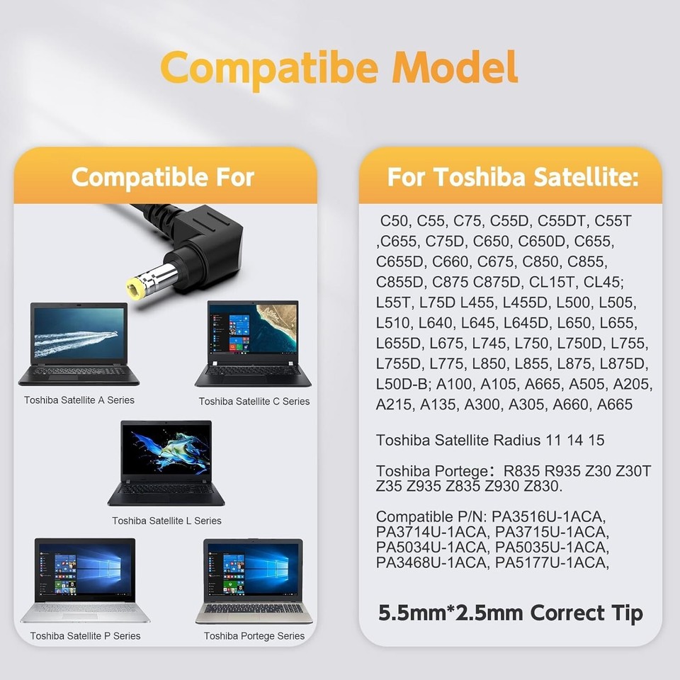 AC Charger for Toshiba Satellite C55-B C55-B5100 C55-B5101 C55-b5200 ...
