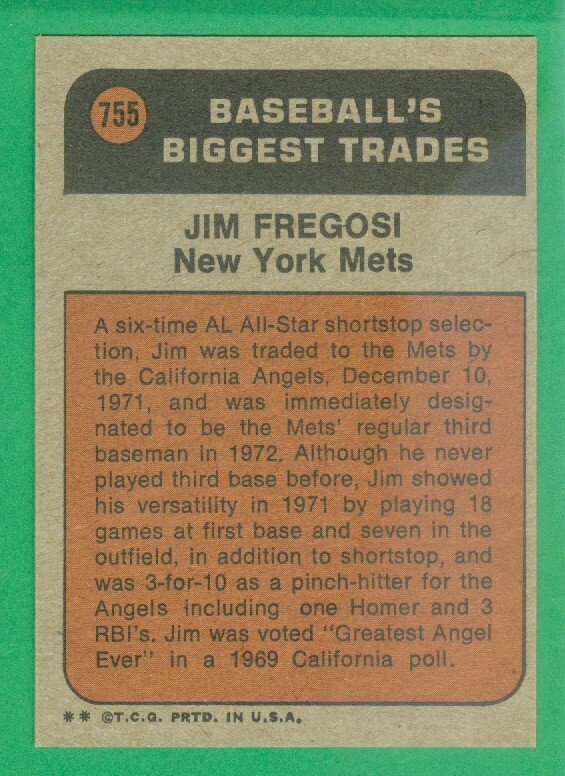 1972 TOPPS #755 JIM FREGOSI TRADED NEW YORK METS NM | eBay