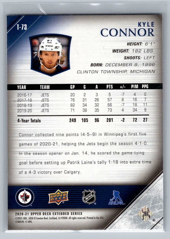 2020-21 Upper Deck #T-73 Kyle Connor 2005-06 Upper Deck Tribute | eBay
